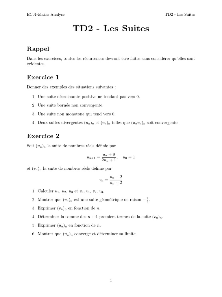 Analyse des Suites Numériques | PDF | Séquence | Limite (mathématiques)