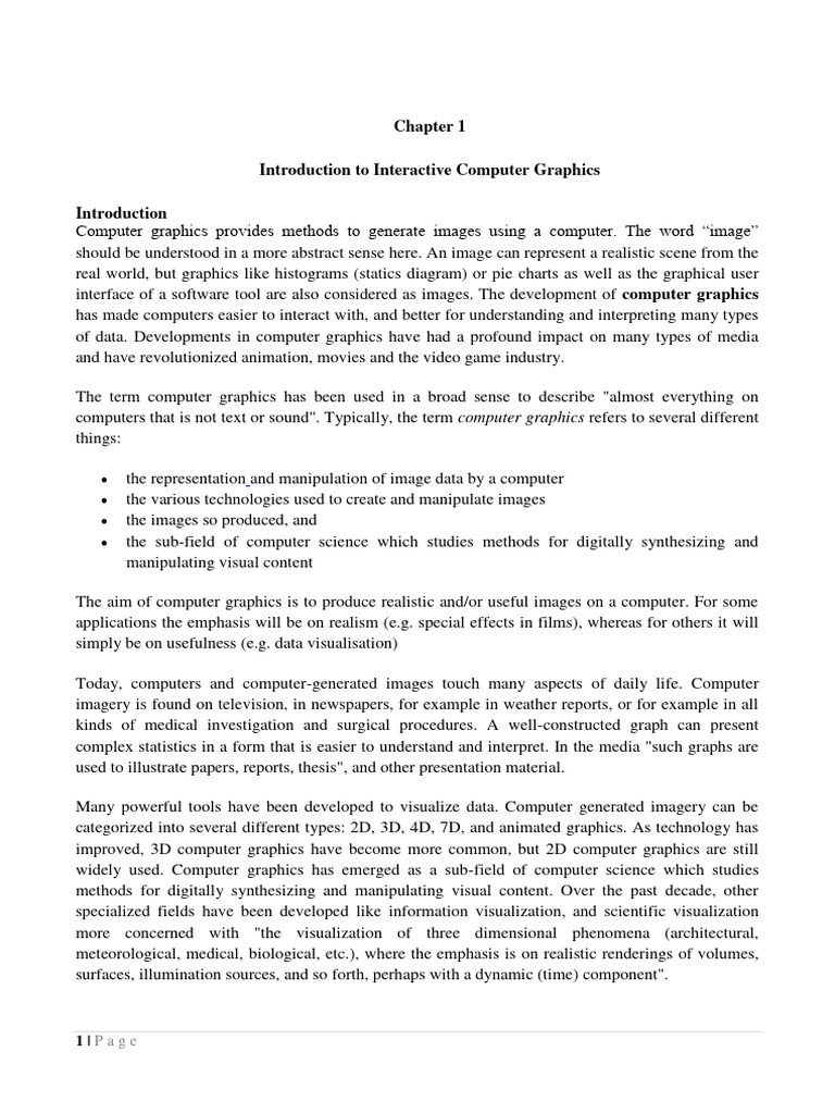 Chapter 1 Computer Graphics | PDF | Computer Graphics | 3 D Computer Graphics