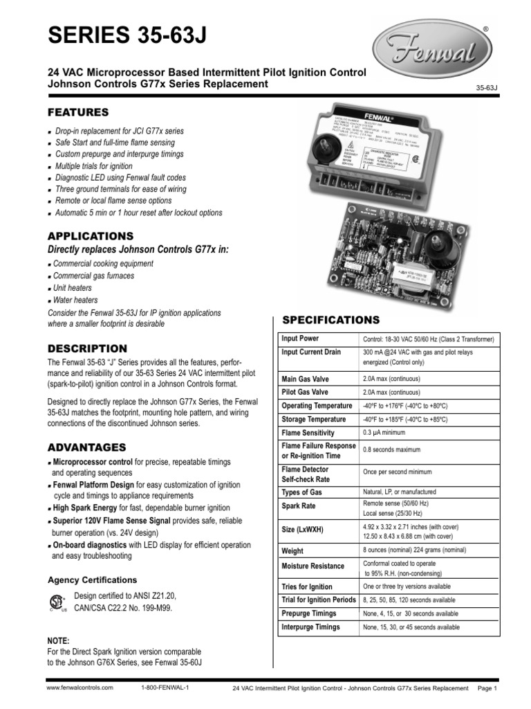 Fenwal 35 63J103 017 Submittal Sheet | PDF | Thermostat | Vacuum Tube