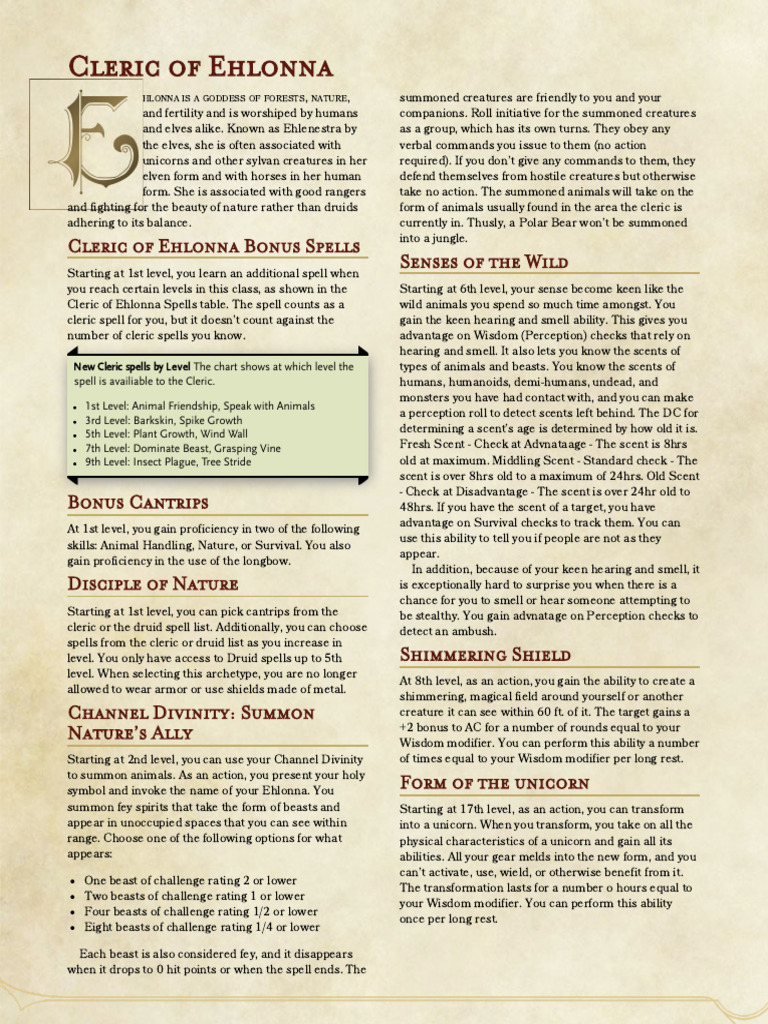 Cleric of Ehlonna | PDF | Odor | Elf (Dungeons & Dragons)
