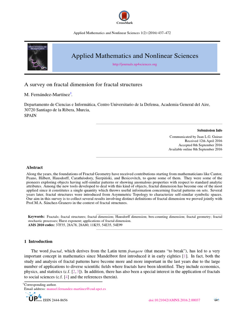 MA027558a Survey On Fractal Dimension For Fractal Structures | PDF
