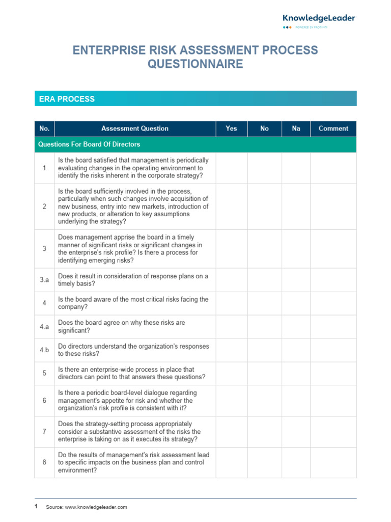 Enterprise-Risk-Assessment-Process-Questionnaire-Template | PDF | Risk | Strategic Management