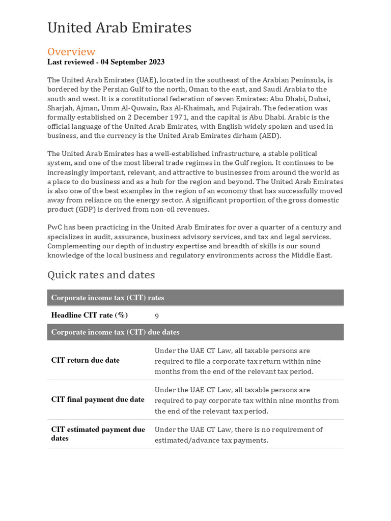 United Arab Emirates - CORPORATE TAX | PDF | Tax Deduction | Taxes