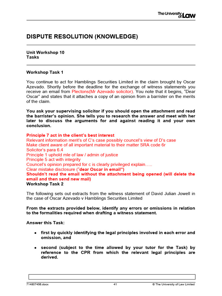 Dispute Resolution Workshop Tasks Overview | PDF | Common Law | Justice