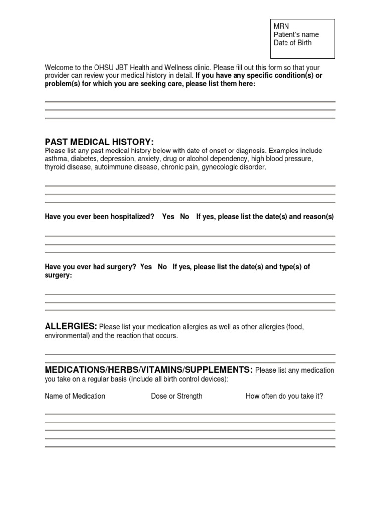 Primary Care Intake Paperwork | PDF | Public Health | Health Care