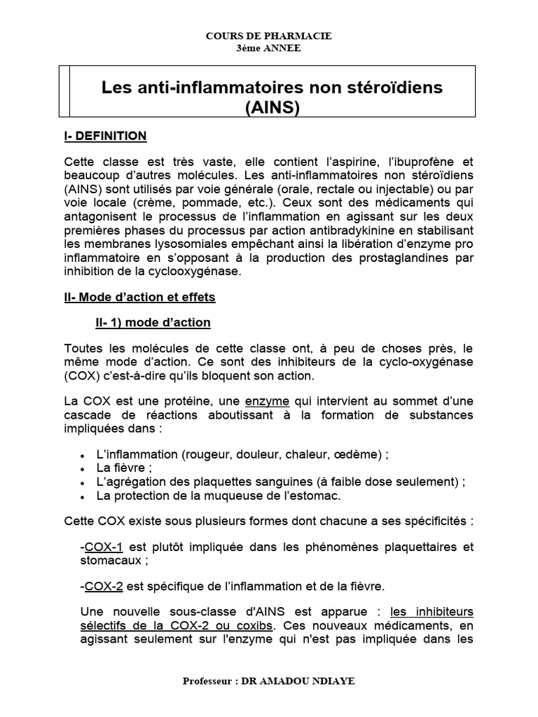 AINS : Définition, Mode d'Action, Effets | PDF | Bien-être | Sciences ...