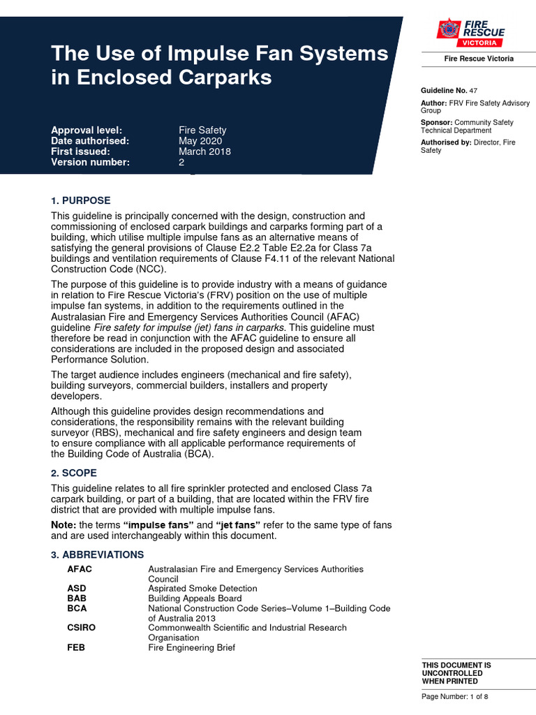 FRV Fire Safety Guideline - GL-47 - The Use of Impulse Fan Systems in ...