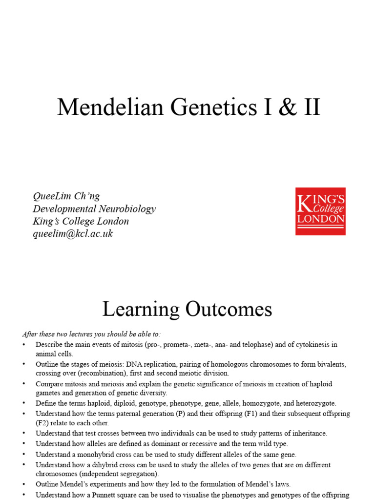 4BBY1070 L02. Mendelian Genetics I 2022-2023 | PDF | Science & Mathematics