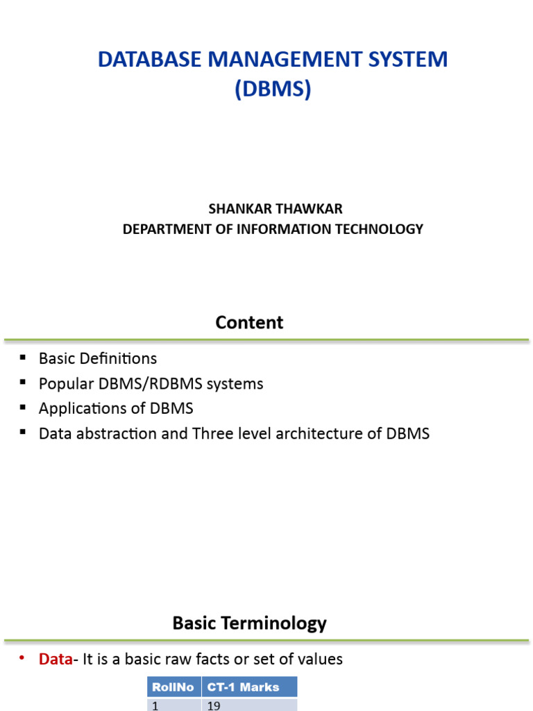 Unit-I & II DBMS | PDF | Databases | Sql