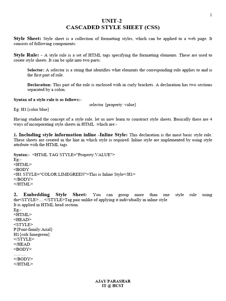 Unit 2 Css Pdf Html Element Html 