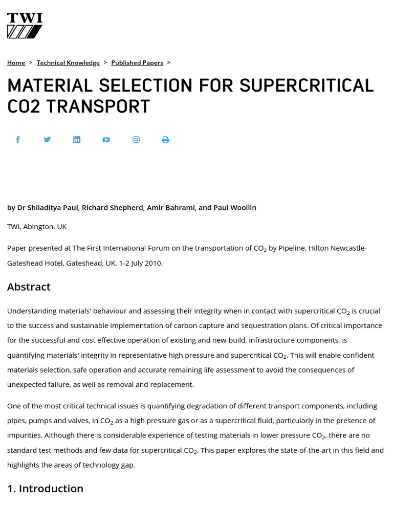 Material Selection For Supercritical CO2 Transport | PDF | Carbon ...
