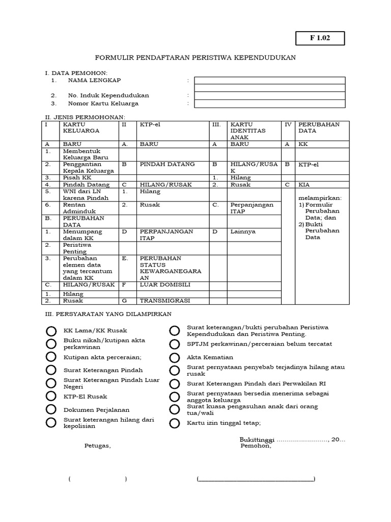 Formulir Pendaftaran Peristiwa Kependudukan | PDF
