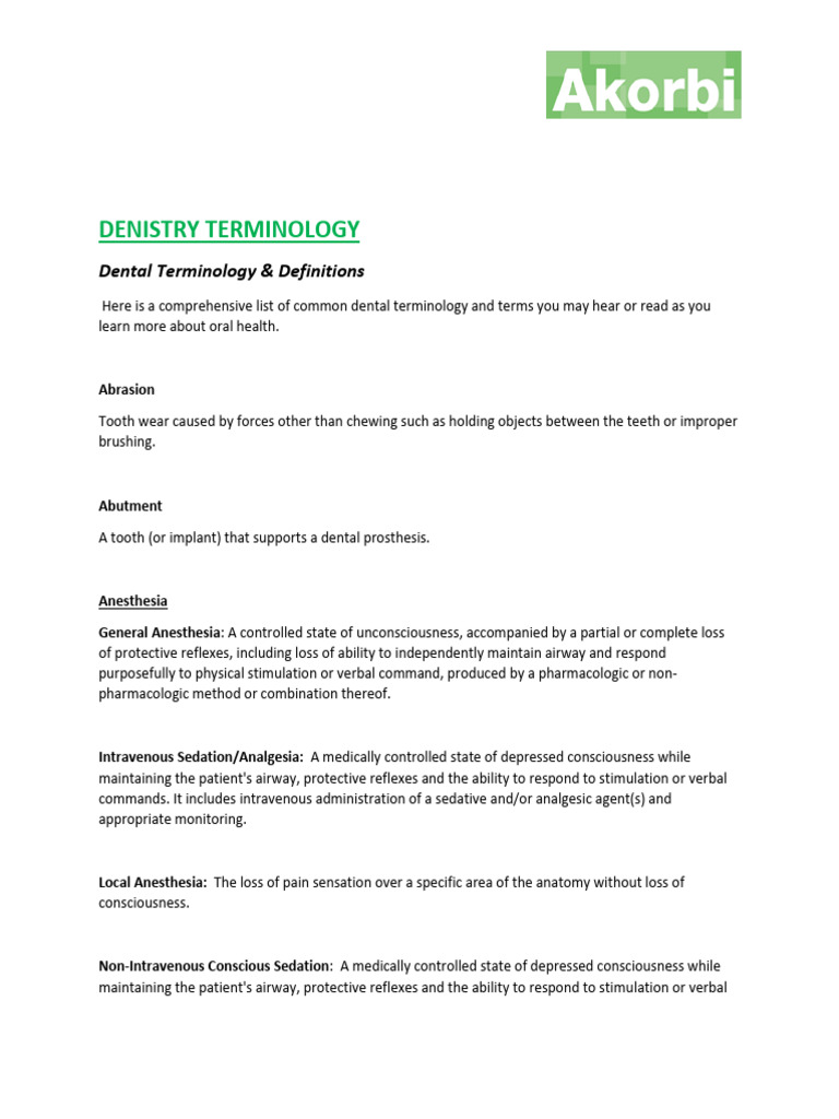 Commonly Used Dental Terminology | PDF | Periodontology | Tooth
