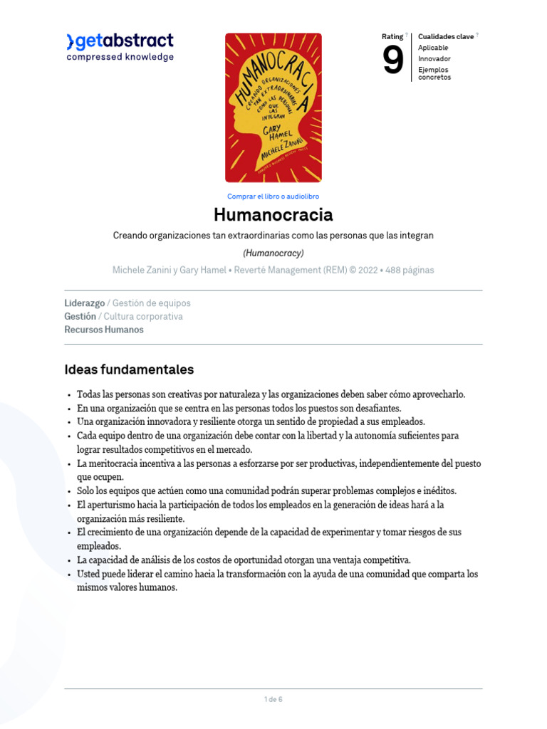 Humanocracia: Transformando Organizaciones | PDF