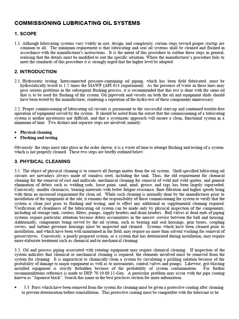 Commissioning Lubricating Oil Systems Guide | PDF | Pump | Valve