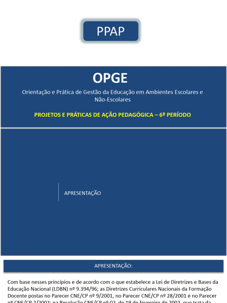 Orientações Sobre PPAP Relatorio de FG e FE - OPGE | PDF | Pedagogia