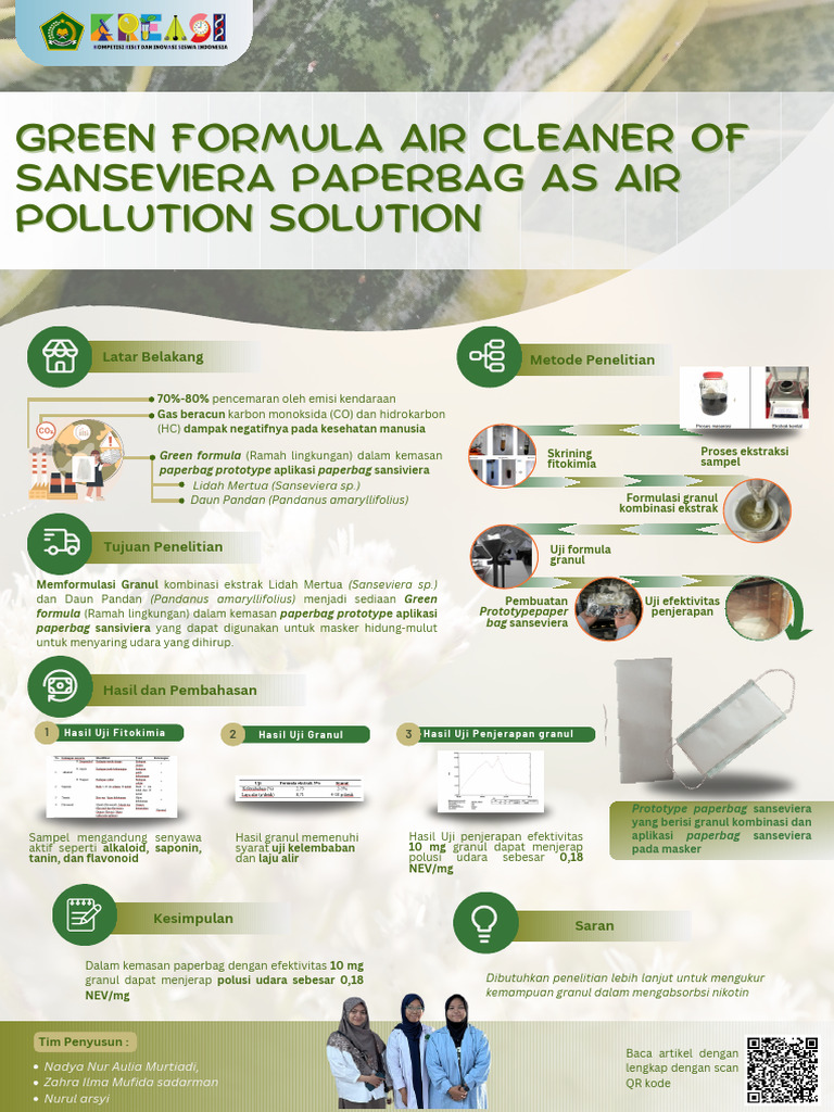 Green Formula Air Cleaner of Sanseviera Paperbag As Air Pollution ...