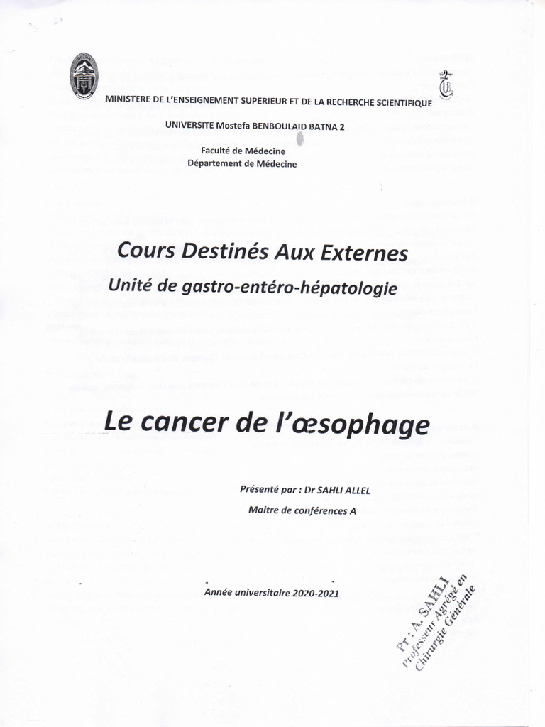 Cancer de L'œsophage | PDF