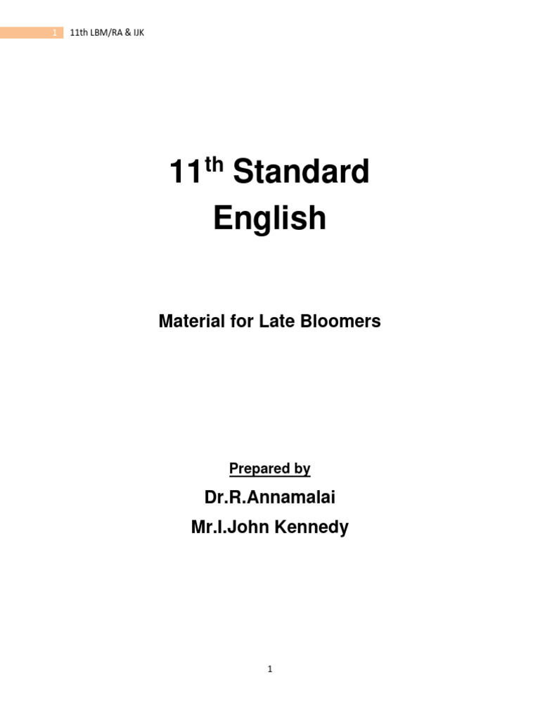 11th Eng SL Material | PDF