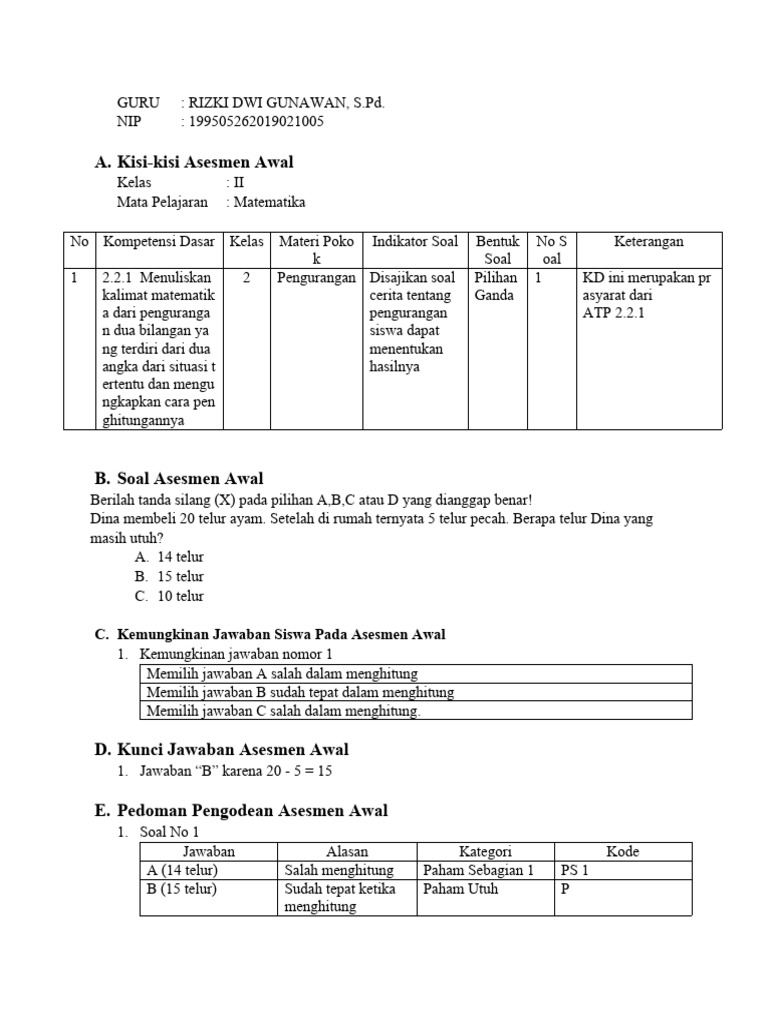 Modul Asesmen Awal Kelas 2 | PDF | Metode & Bahan Ajar