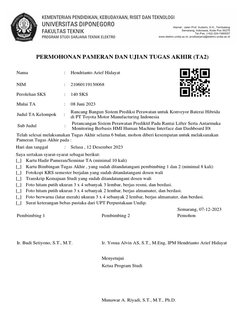Permohonan Pameran Dan Ujian Tugas Akhir (Ta2) | PDF