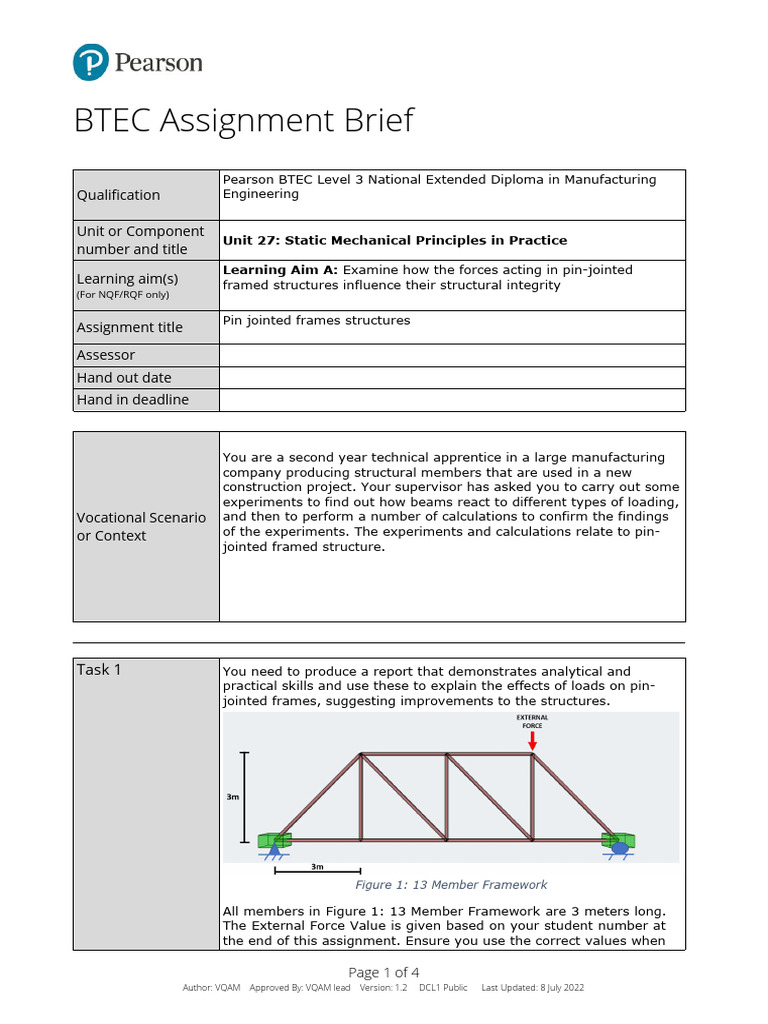 Unit 27 Static Mech Principles Assignment 1 | PDF