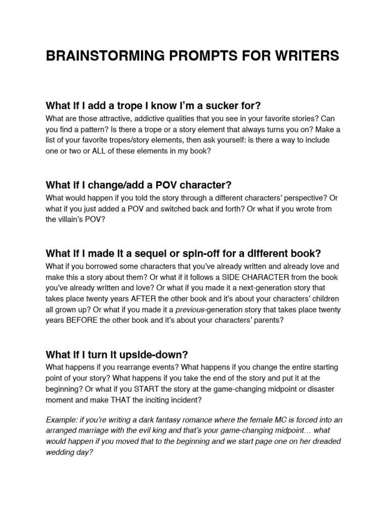 Brainstorming Prompts For Writers | PDF | General Fiction