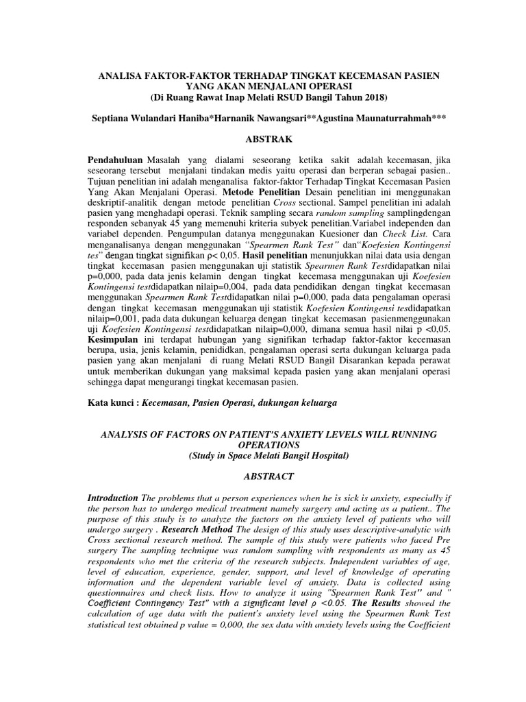 Analisa Faktor-Faktor Yang Mempengaruhi Tingkat Kecemasan Pasien Yang ...