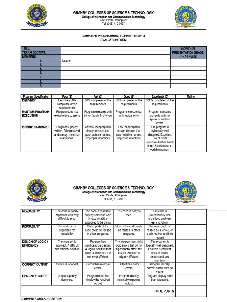 Programming Project Evaluation | PDF | Computing | Computer Programming