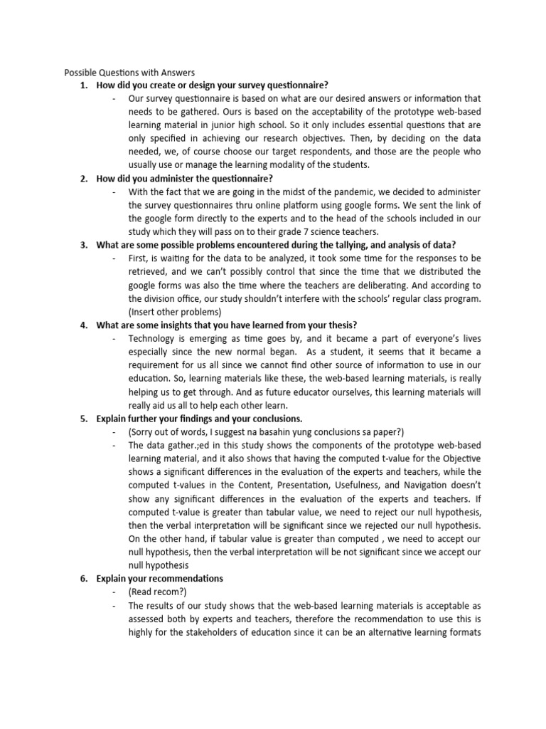 Possible Questions With Answers | PDF | P Value | Educational Assessment