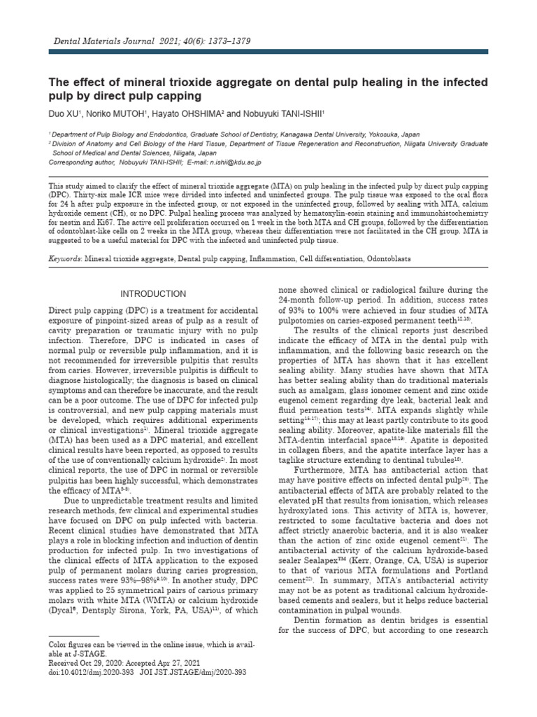 The Effect of Mineral Trioxide Aggregate On Dental Pulp Healing in The ...