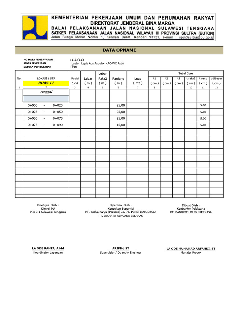 Format Opname Proyek Laston Asbuton | PDF