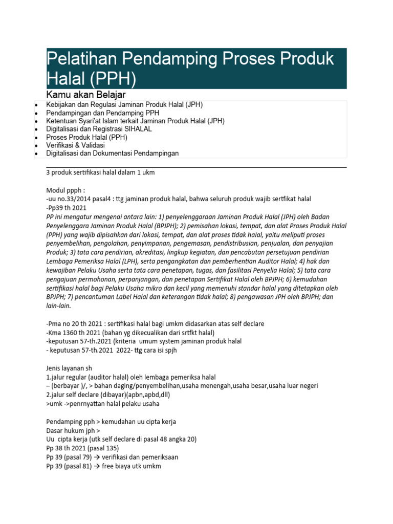 Materi Pelatihan Pendamping Proses Produk Halal | PDF Materi Pelatihan Pendamping Proses Produk Halal | PDF