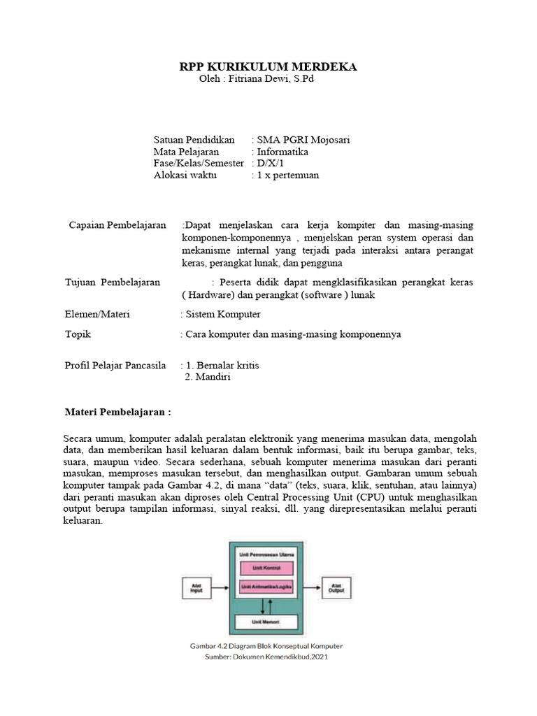 RPP TIK Sem 1 SMA PGRI Mojosari Kurikulum Merdeka | PDF
