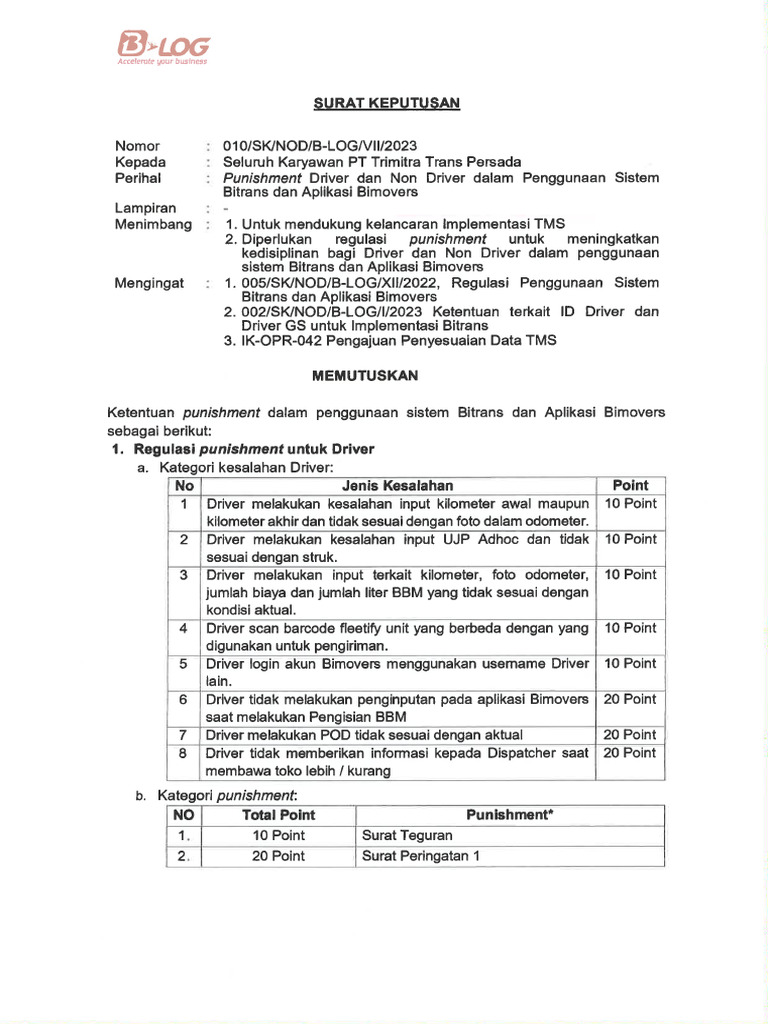 (SK-010-NOD-2023) Punishment Driver Dan Non Driver Penggunaan Sistem ...