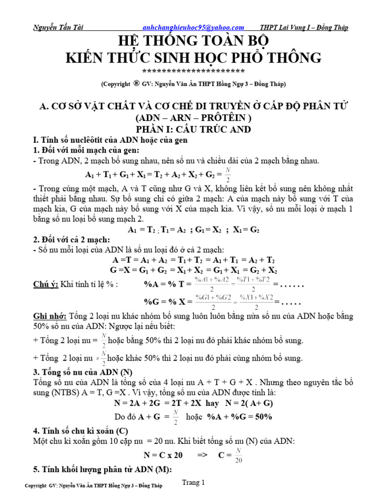 (123doc) Tom Tat Cong Thuc Sinh Hoc THPT | PDF