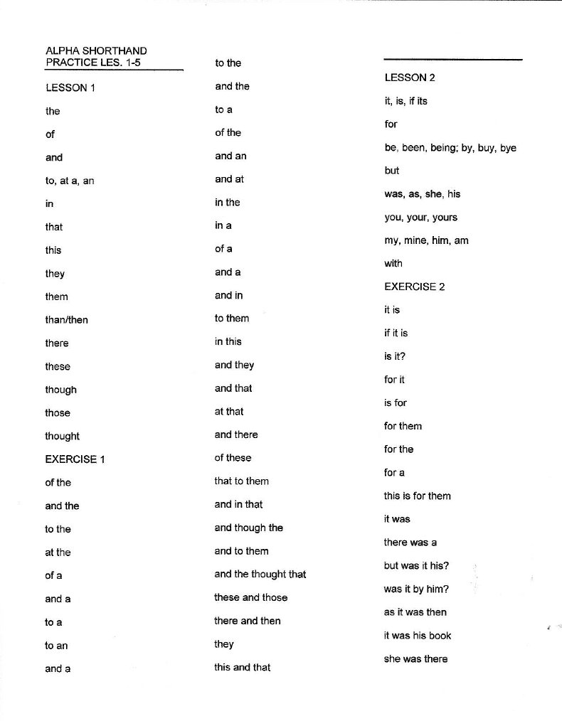 Alpha Shorthand Practice Les1-5 | PDF