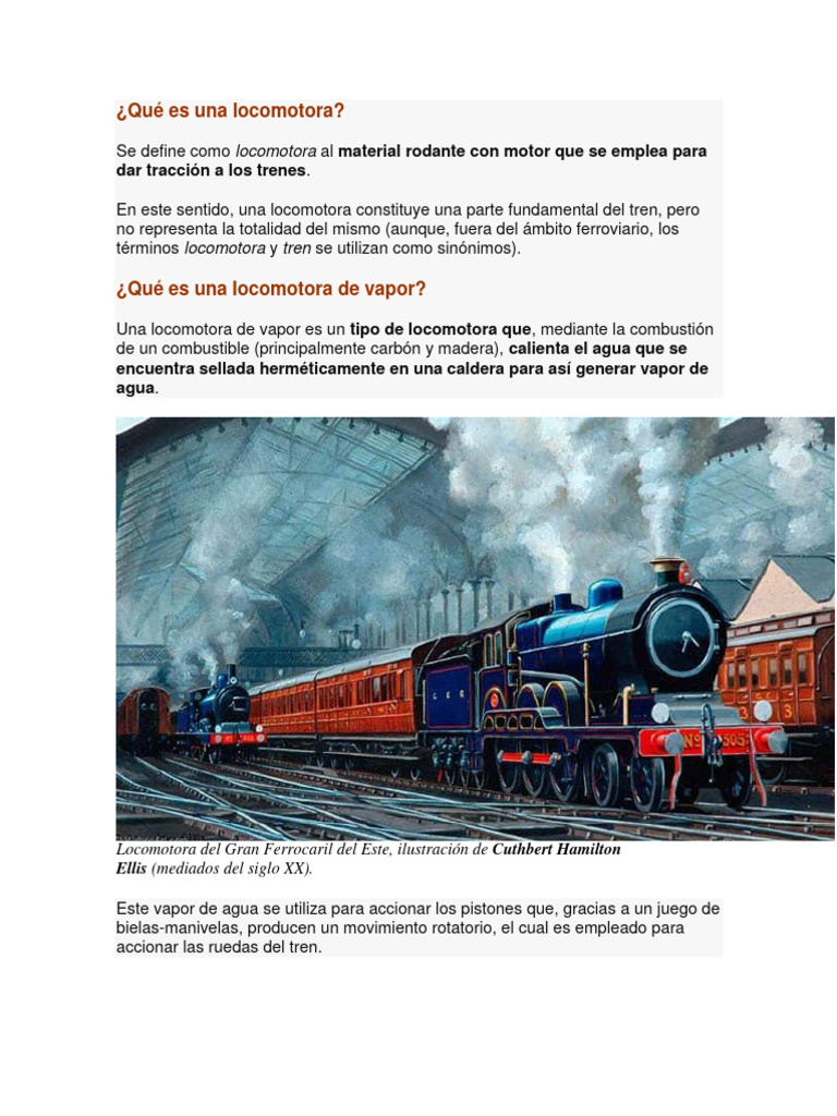 Historia y funcionamiento de locomotoras | PDF | Locomotora de vapor ...