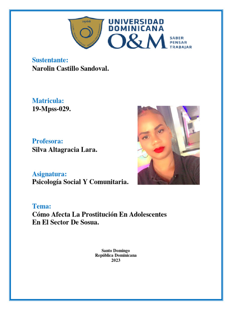 La Prostitucion En Adolescentes De 14 17 En Sosua Pdf Prostitución