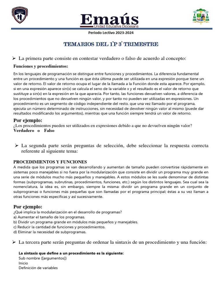 Temarios 1°p 3°t Informática 3°bgu-3741702088164 | PDF | Métodos y materiales de enseñanza ...