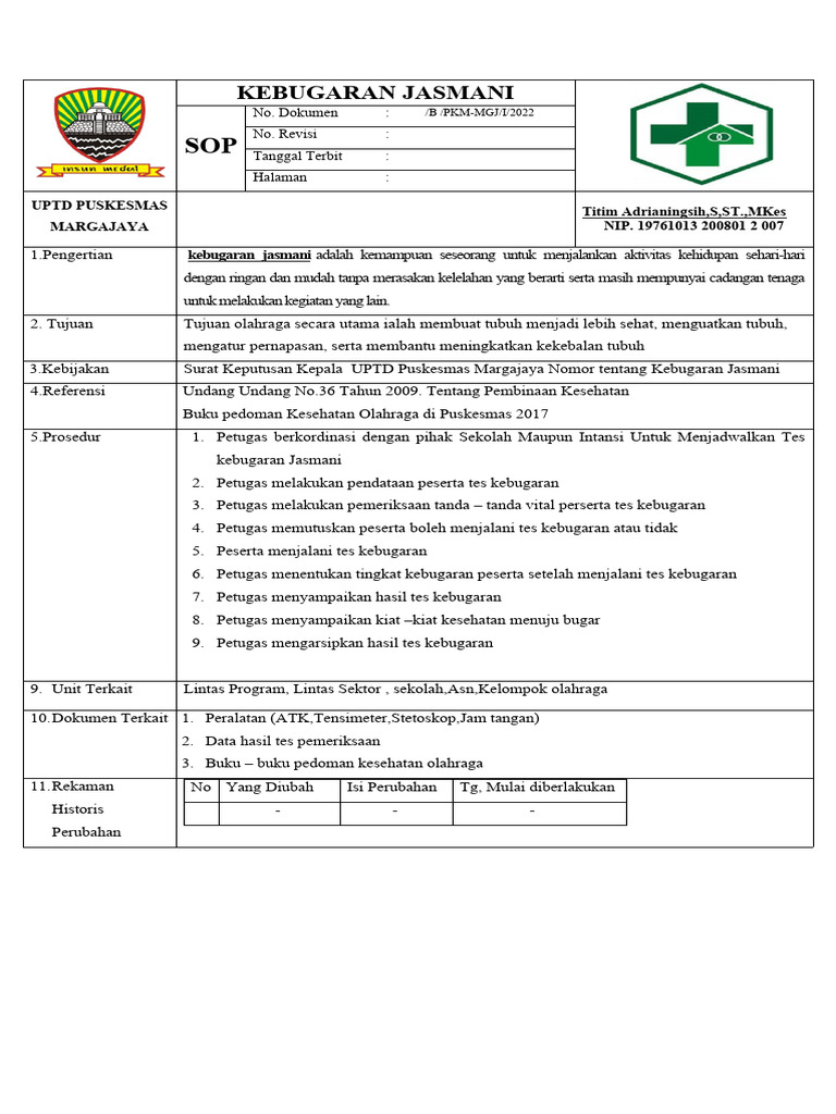 SOP - Kebugaran | PDF | Sains & Matematika