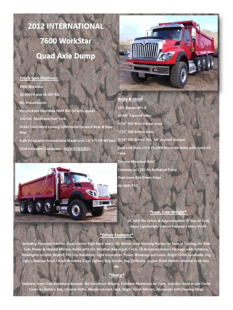 2012 International 7600 WorkStar Specs | PDF | Truck | Motor Vehicle