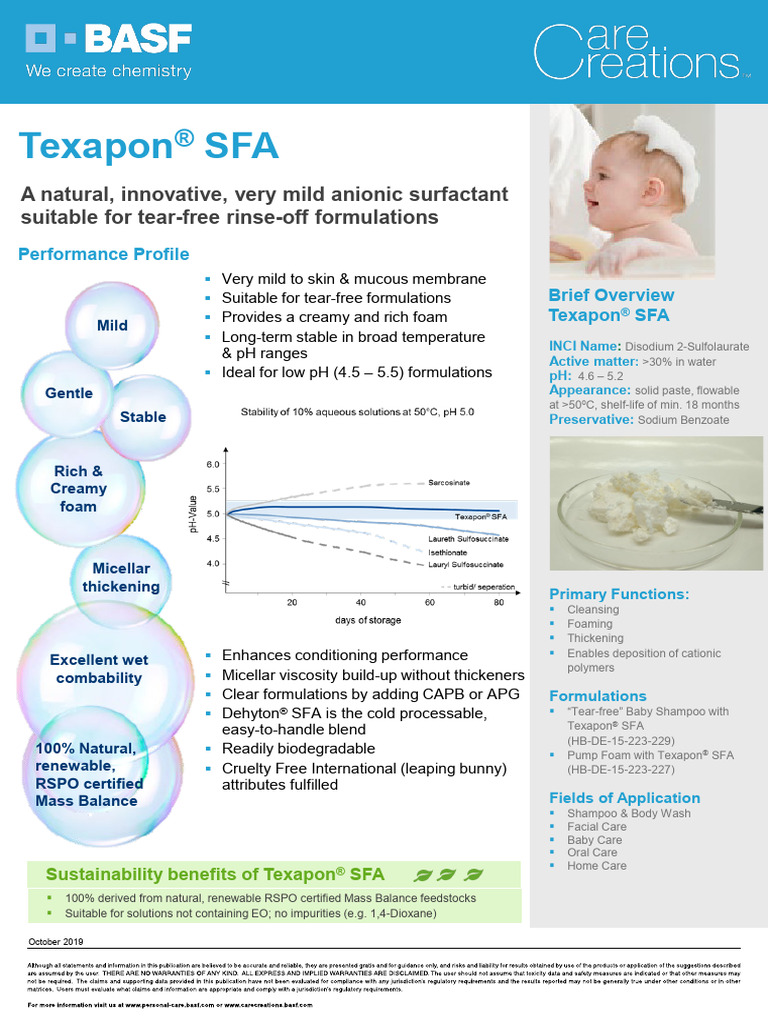 Texapon SFA (OPP) | PDF | Shampoo | Materials