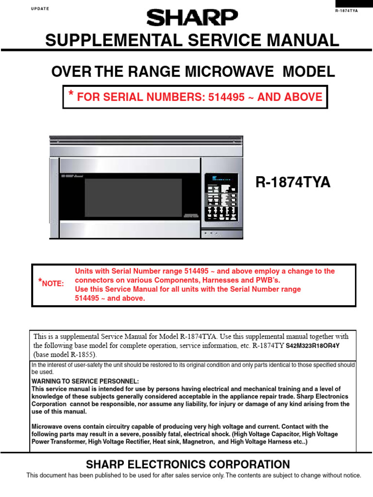 R-1874TYA Microwave Service Manual | PDF