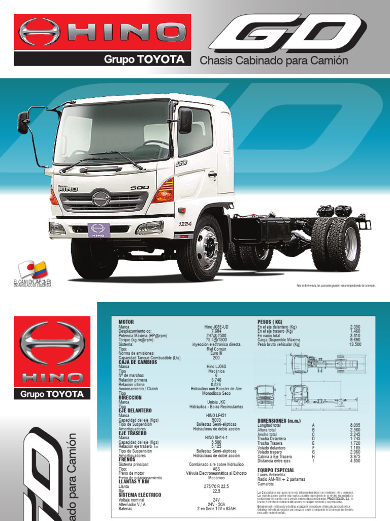 Hino GD: Ficha Técnica y Especificaciones | PDF | Camión | Eje