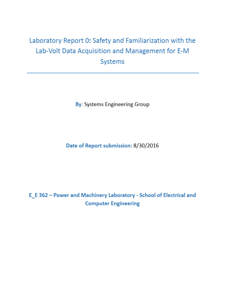 Lab 0 - Safety and Familiarization With The Lab-Volt Data Acquisition and Management For E-M ...