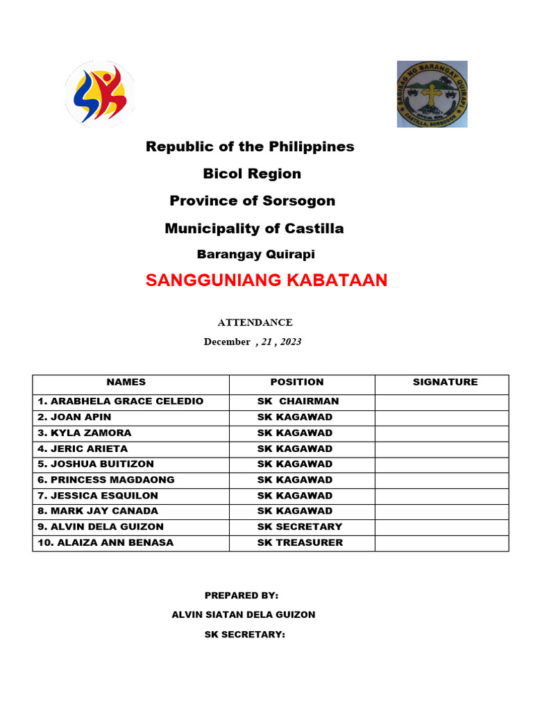 SK Meeting Attendance List | PDF