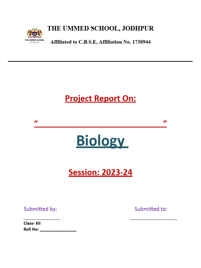 Cover Page of Project File Biology | PDF