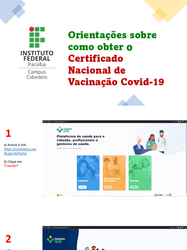 Tutorial Certificado Nacional de Vacinacao Ifpb Cabedelo | PDF