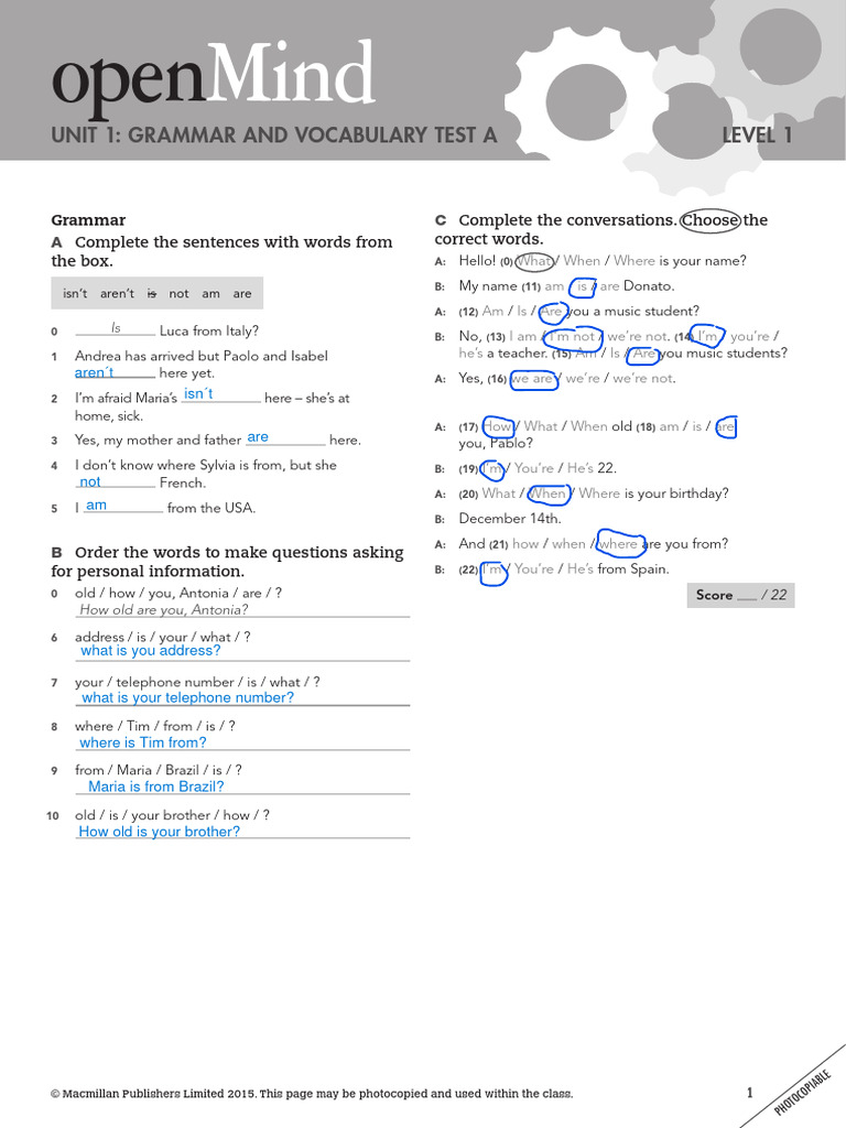 Grammar and Vocabulary Test A | PDF | Language Acquisition | Cultural ...